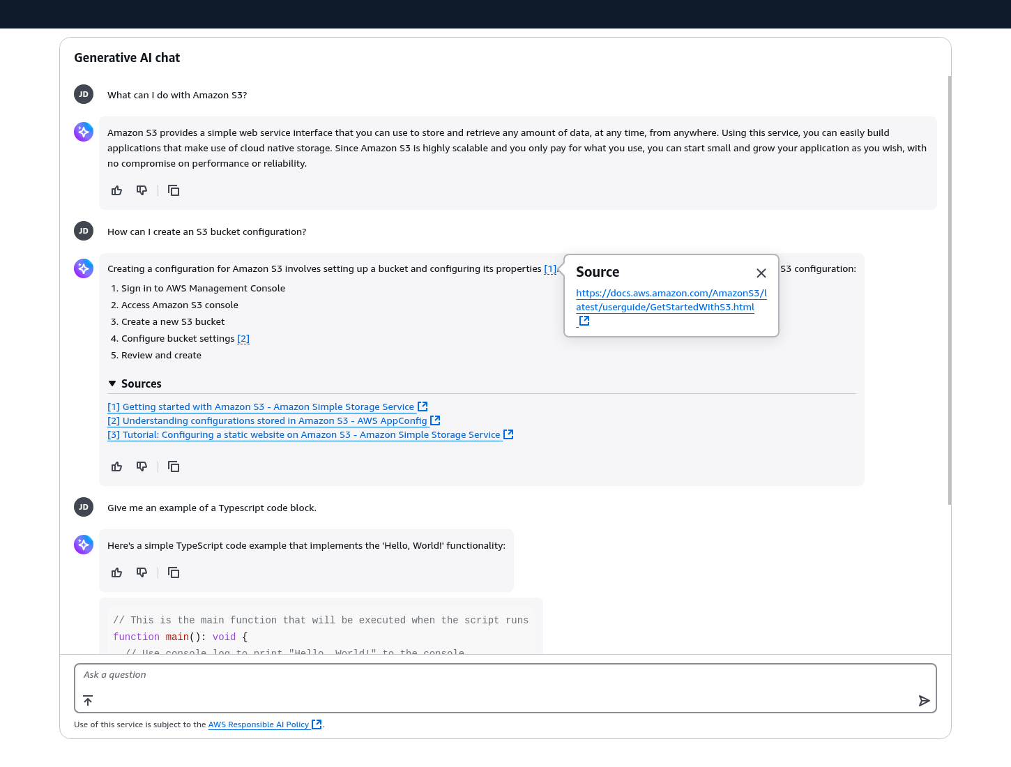 Generative AI chat - Cloudscape Design System