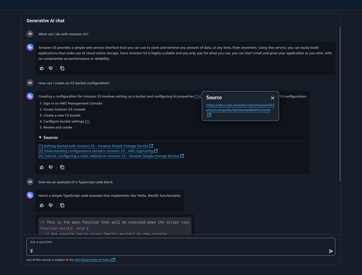 Generative AI chat - Cloudscape Design System